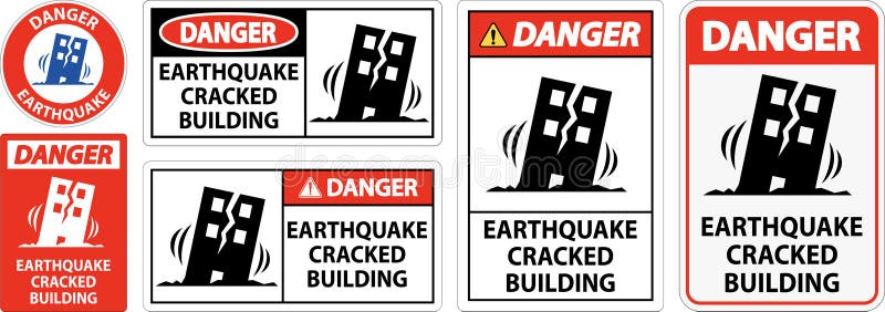 Earthquake Danger Sign with Cracked Building Stock Vector ...