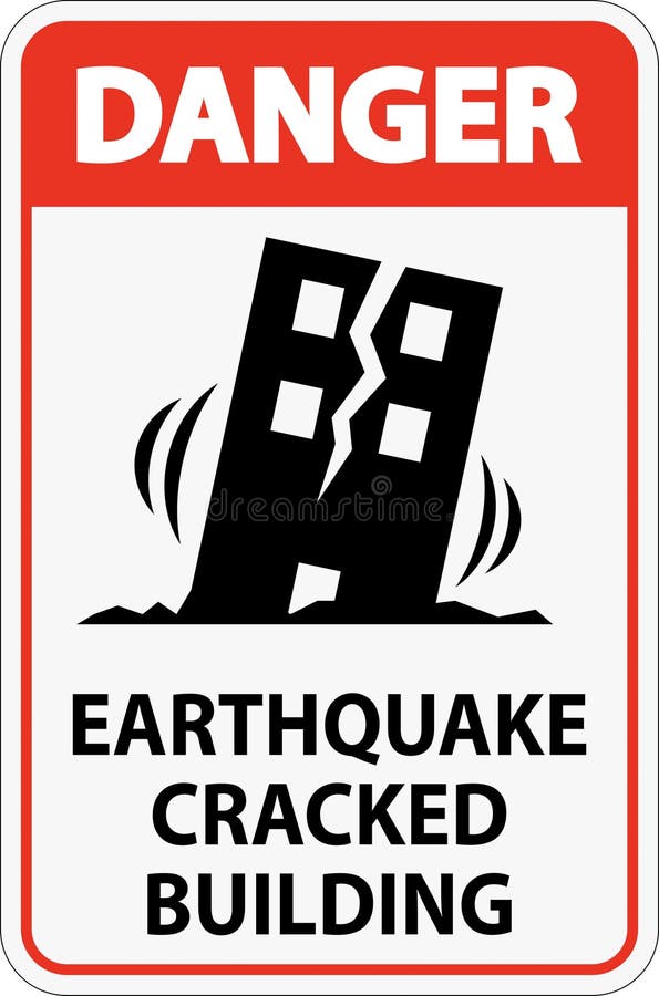 Earthquake Danger Sign with Cracked Building Stock Illustration ...
