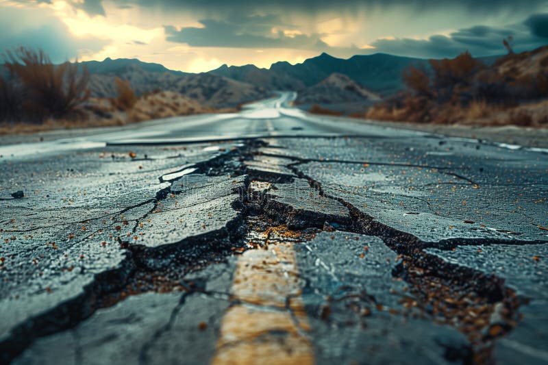 Earthquake Effect Image, Split Road with Broken Asphalt Stock ...