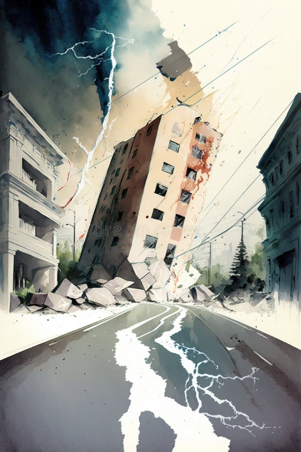 Earthquake Representation of Building Falling Down. Stock Illustration ...