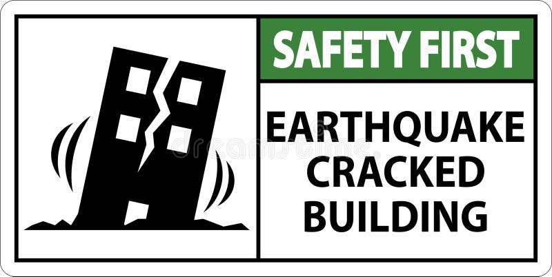 Earthquake Safety First Sign with Cracked Building Stock Vector ...