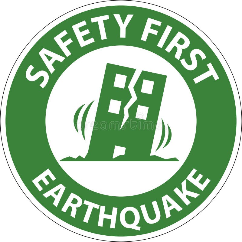 Earthquake Safety First Sign with Cracked Building Stock Illustration ...