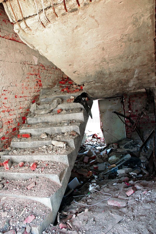 Earthquake stairs stock image. Image of eruption, house - 5469459