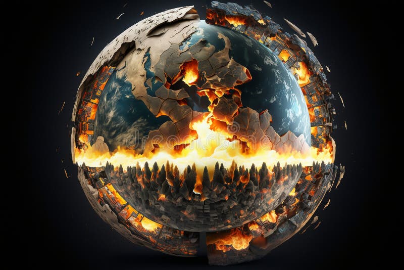 Earthquake Taking Earth Crust Inside it with Fire. Nuclear Explosion, Global War Stock ...