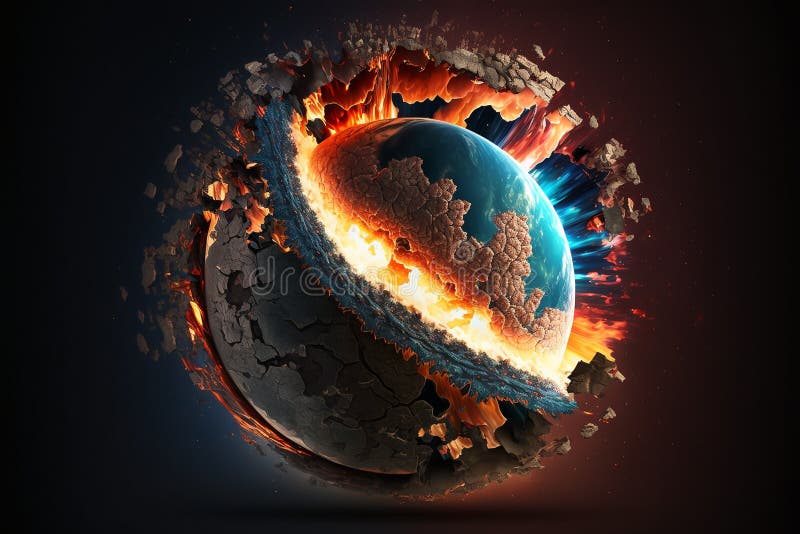 Earthquake Taking Earth Crust Inside it with Fire. Nuclear Explosion ...