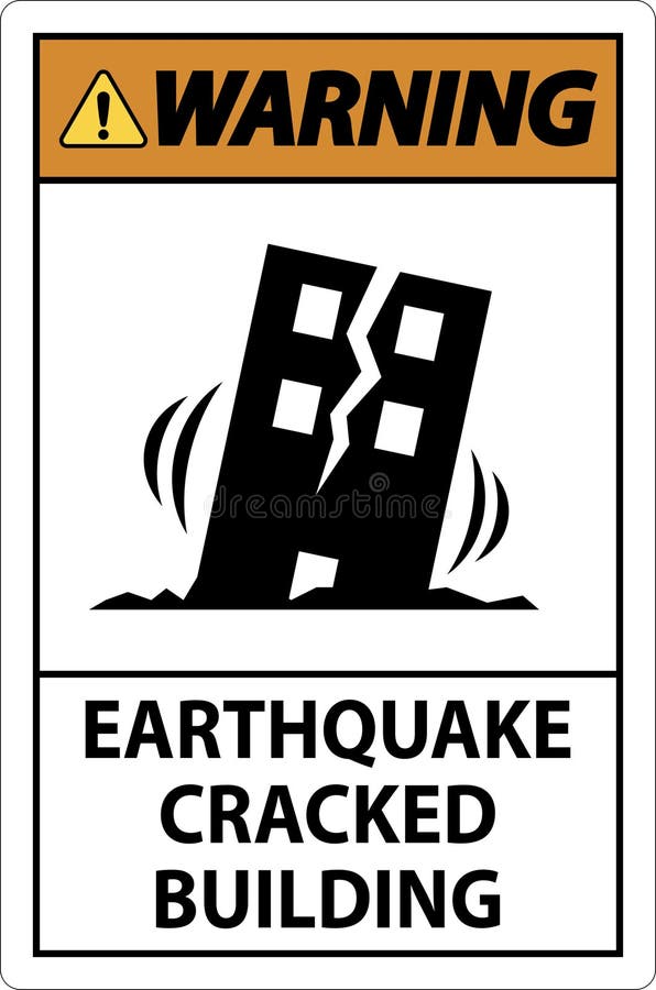 Earthquake Warning Sign with Cracked Building Stock Illustration ...