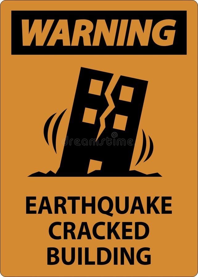 Earthquake Warning Sign with Cracked Building Stock Illustration ...