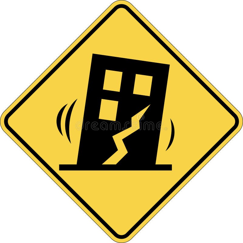 Earthquake Warning Sign with Cracked Building Stock Illustration ...