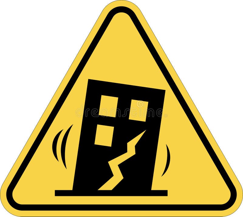 Earthquake Warning Sign with Cracked Building Stock Illustration ...