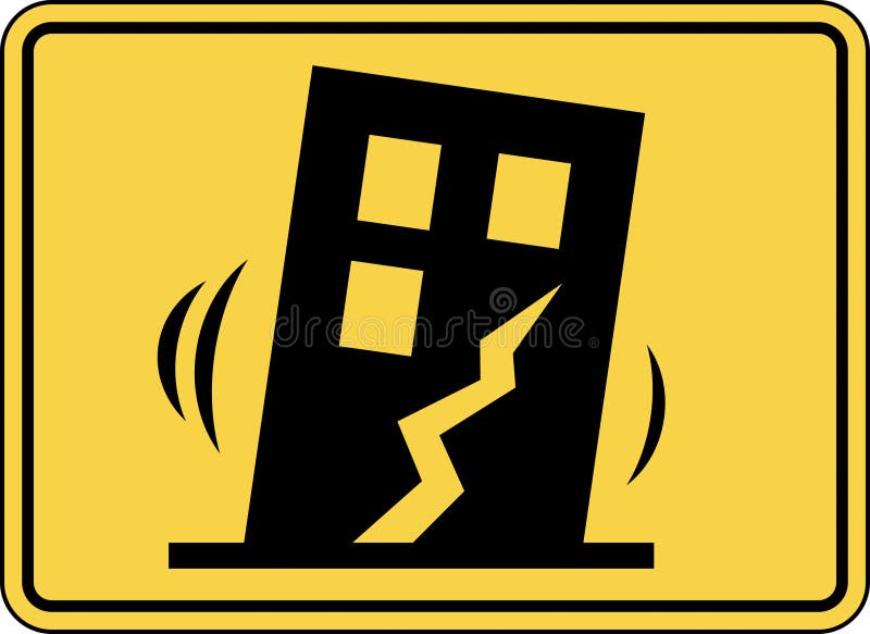 Earthquake Warning Sign with Cracked Building Stock Illustration ...