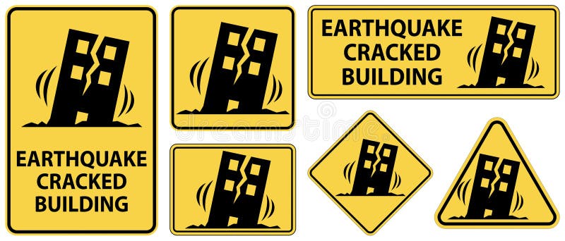 Earthquake Warning Sign with Cracked Building Stock Illustration ...