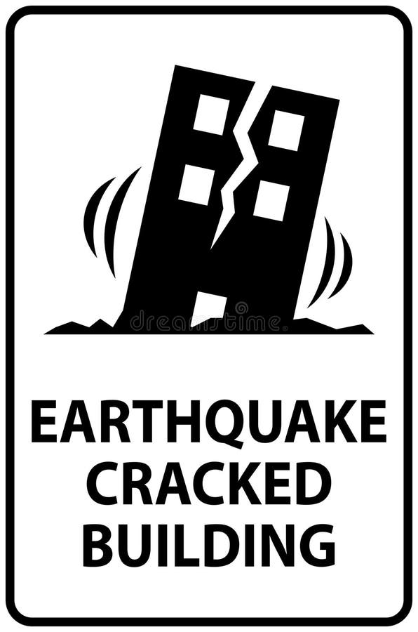 Earthquake Warning Sign with Cracked Building Stock Illustration ...