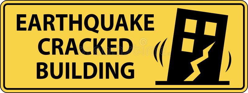 Earthquake Warning Sign with Cracked Building Stock Illustration ...