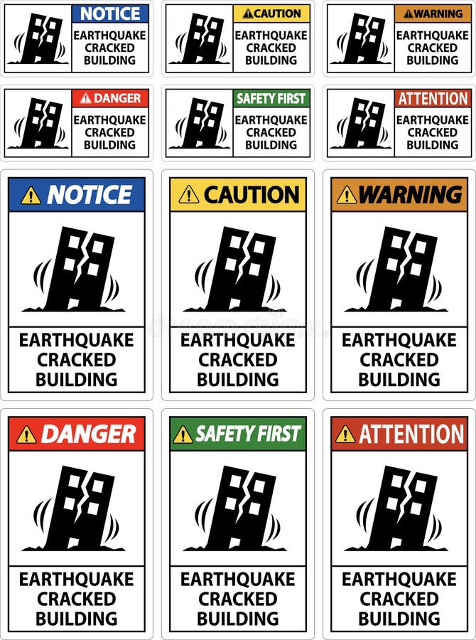 Earthquake Warning Sign with Cracked Building Stock Illustration ...