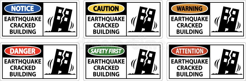 Earthquake Warning Sign with Cracked Building Stock Illustration ...