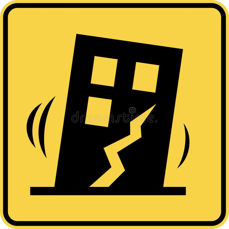 Earthquake Warning Sign with Cracked Building Stock Illustration ...