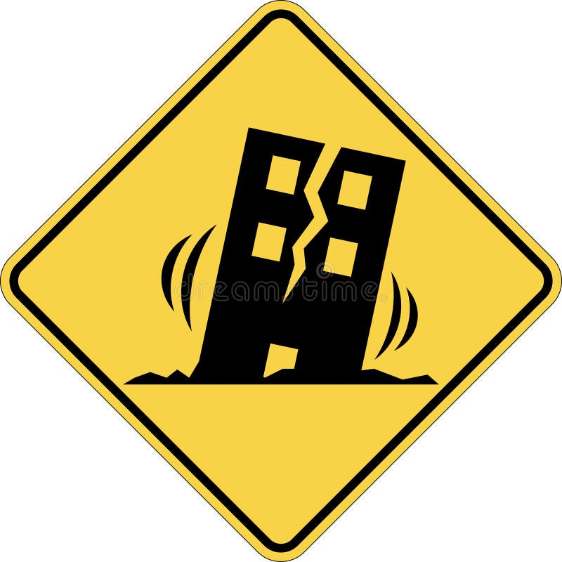 Earthquake Warning Sign with Cracked Building Stock Illustration ...