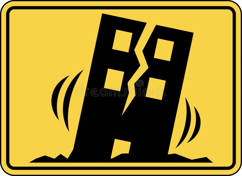 Earthquake Warning Sign with Cracked Building Stock Illustration ...