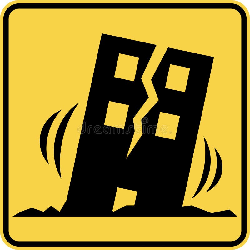 Earthquake Warning Sign with Cracked Building Stock Vector ...