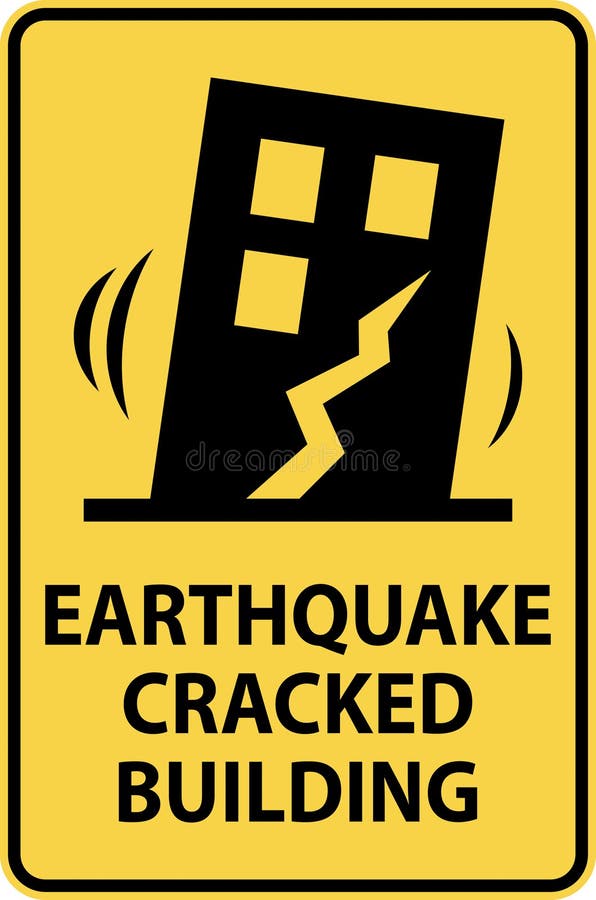 Earthquake Warning Sign with Cracked Building Stock Illustration ...