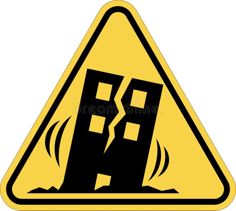 Earthquake Warning Sign with Cracked Building Stock Illustration ...