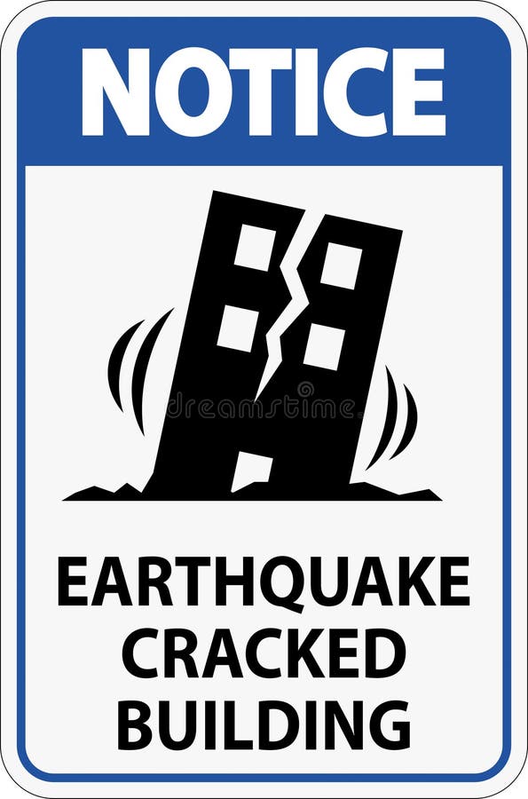 Earthquake Warning Sign with Cracked Building Stock Vector ...
