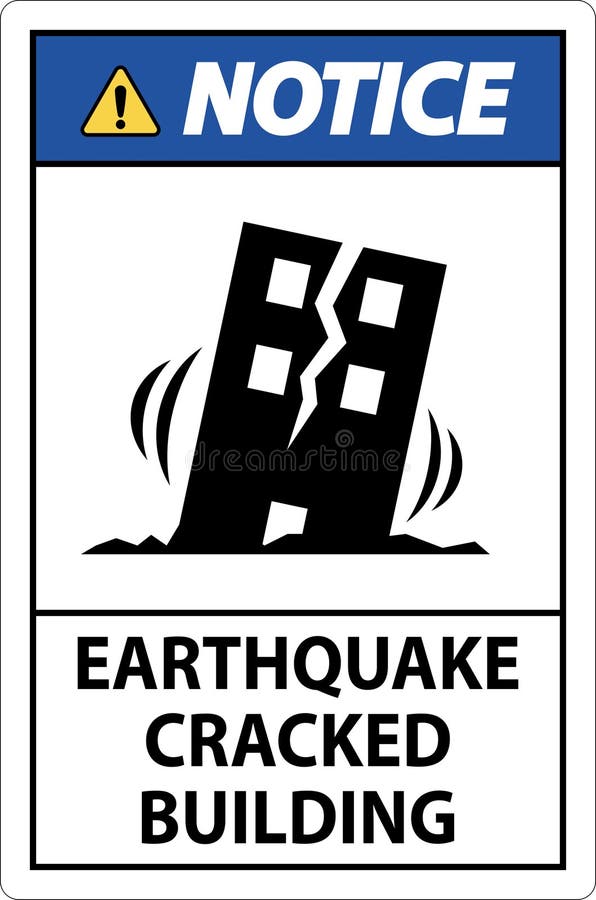 Earthquake Warning Sign with Cracked Building Stock Vector ...