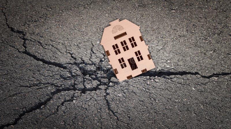 Earthquake. the Wooden House Falls into the Ground Stock Image - Image ...