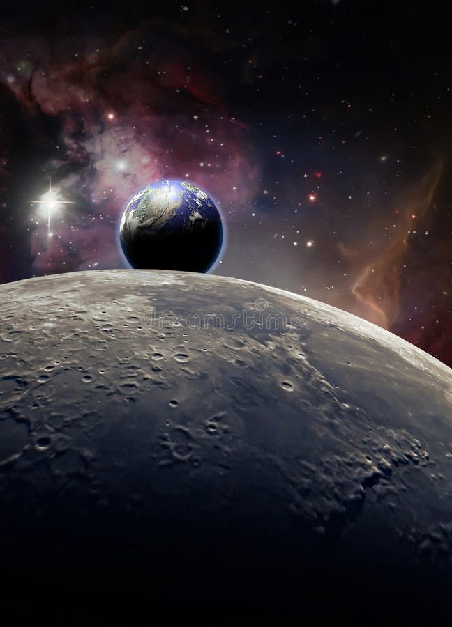 Earthrise over the moon stock illustration. Illustration of earth ...