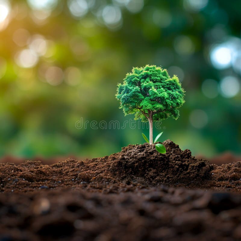 Earths Growth Tree Emerging from the Ground Symbolizes Environmental ...