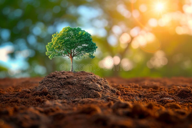 Earths Growth Tree Emerging from the Ground Symbolizes Environmental ...
