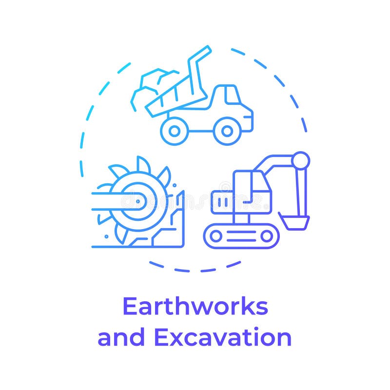 Earthworks and Excavation Blue Gradient Concept Icon Stock Vector ...