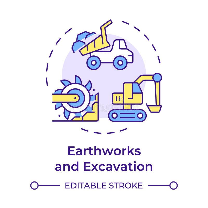 Earthworks and Excavation Multi Color Concept Icon Stock Vector ...