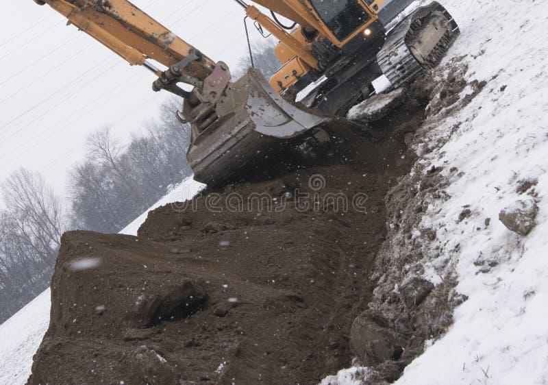 Earthworks with Excavator on Construction Site Stock Photo - Image of ...