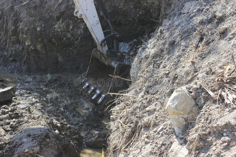 Earthworks with Excavator on Construction Site Stock Photo - Image of ...