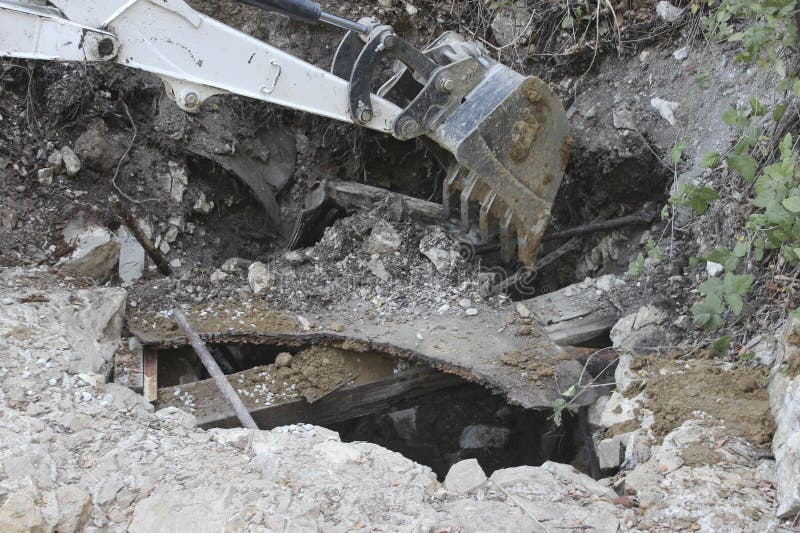 Earthworks with Excavator on Construction Site Stock Photo - Image of ...