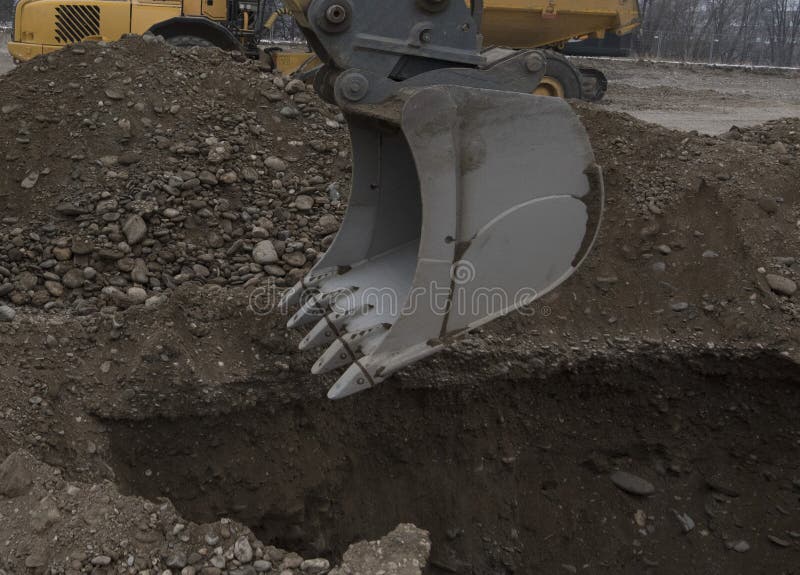 Earthworks with Excavator on Construction Site Stock Image - Image of ...
