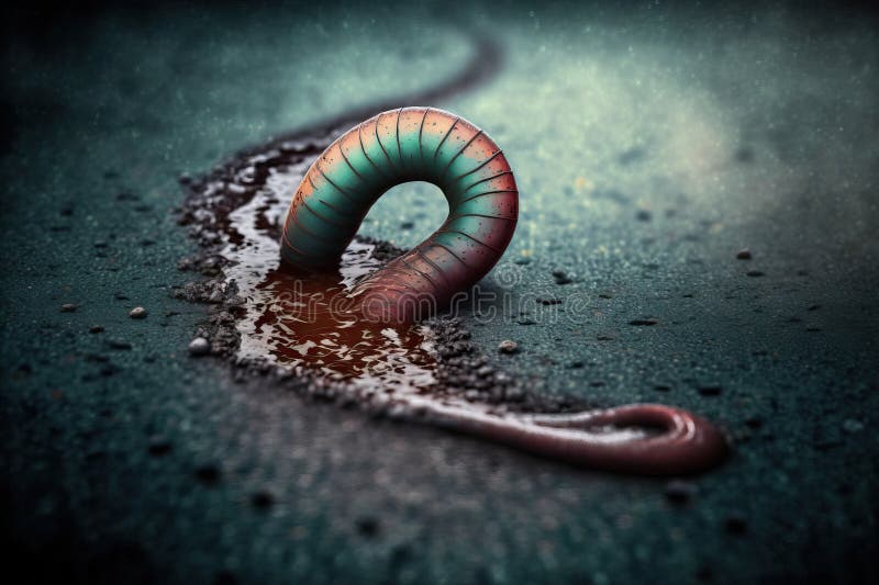 Earthworm Emerging through the Asphalt after the Rain Stock ...