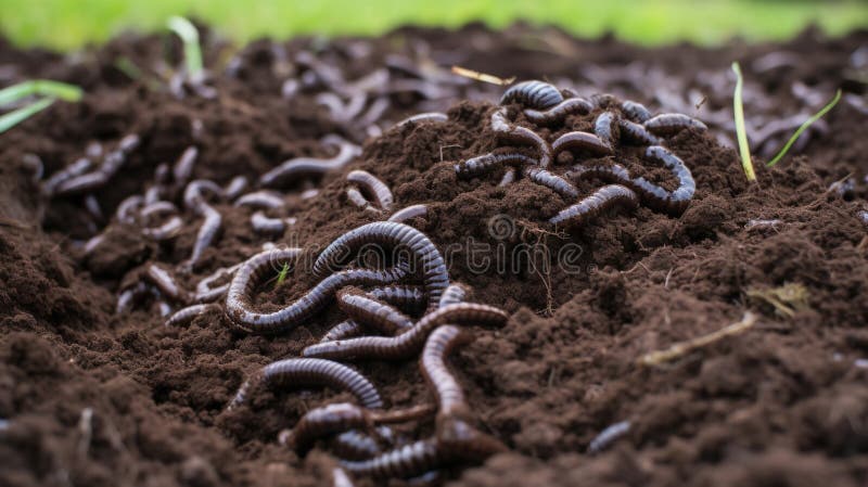 Close Up of Earthworms in a Vermicomposting Soil Stock Illustration ...