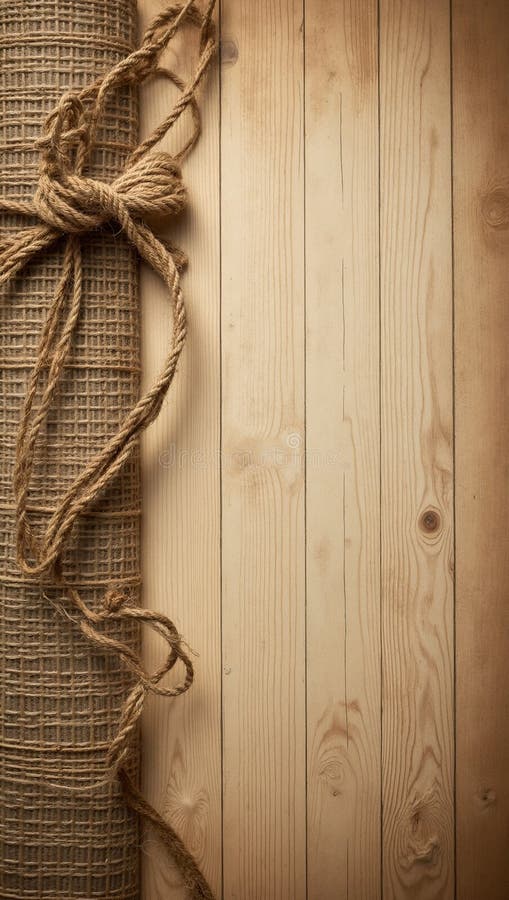 Earthy Ribbon and Bow on Rustic Wood Surface for Eco Conscious Designs ...