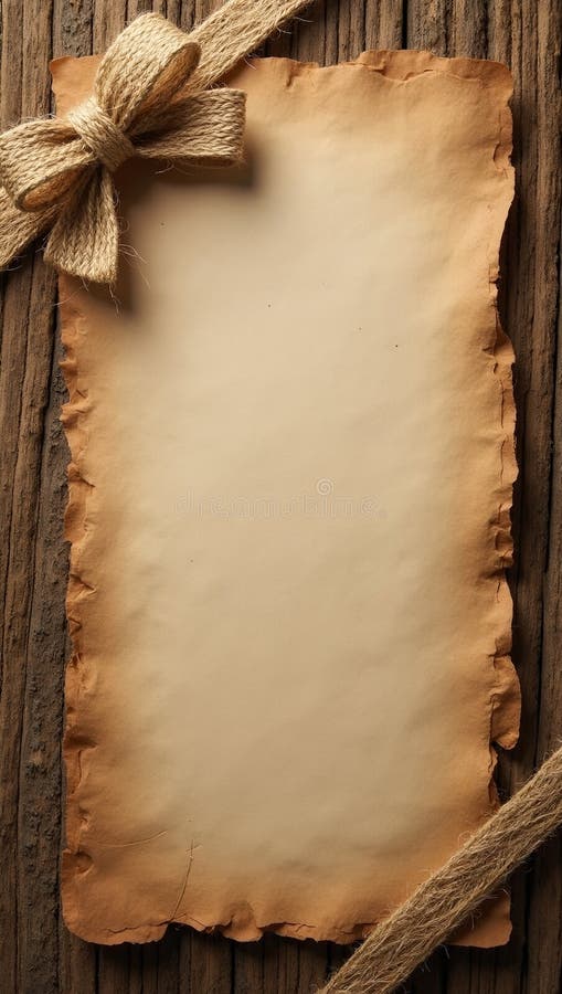 Earthy Ribbon and Bow on Rustic Wood Surface for Eco Conscious Designs ...