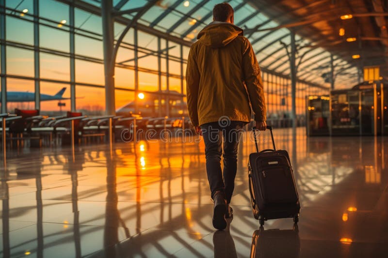 With Ease, a Man Navigates the Airport, Suitcase in Tow Stock ...