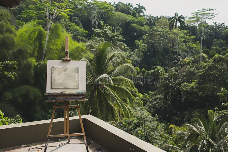 Easel on a Balcony Overlooking a Dense Forest Stock Photo - Image of ...