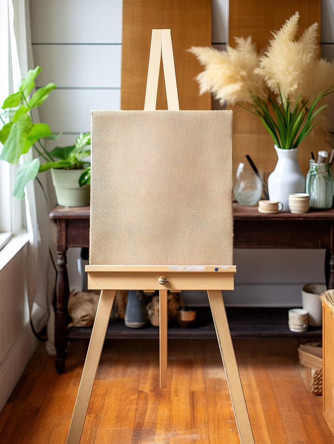 An Easel with a Canvas on a Frame for a Future Painting in the Artist S ...