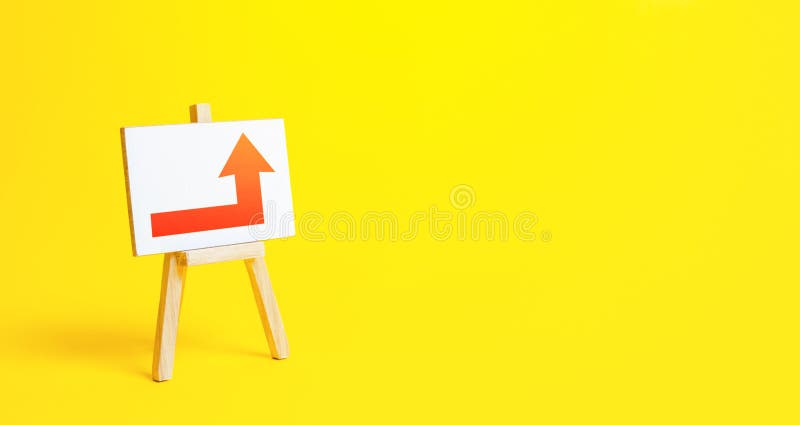 Easel with a Red Right Up Arrow. Direction To Go Around. Bypassing ...