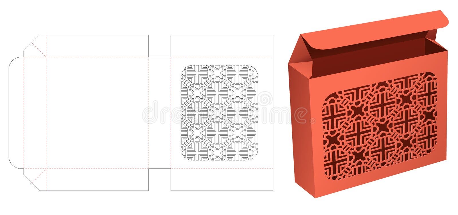 Packaging Box with Stenciled Window Die Cut Template and 3D Mockup ...