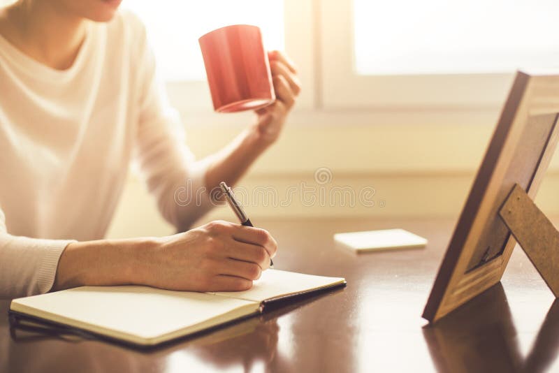 Easing into Writing with Cup of Coffee Stock Photo - Image of diary ...