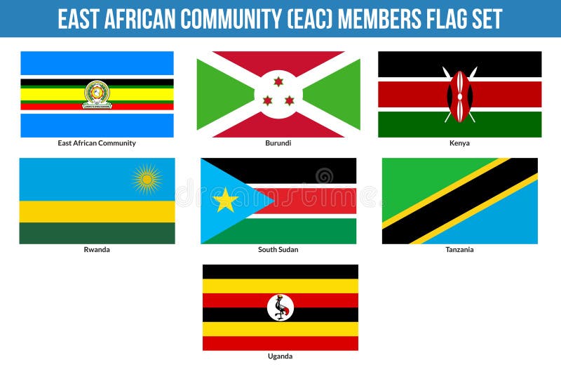 East African Community, EAC Members Flag Set Vector Illustration Stock ...