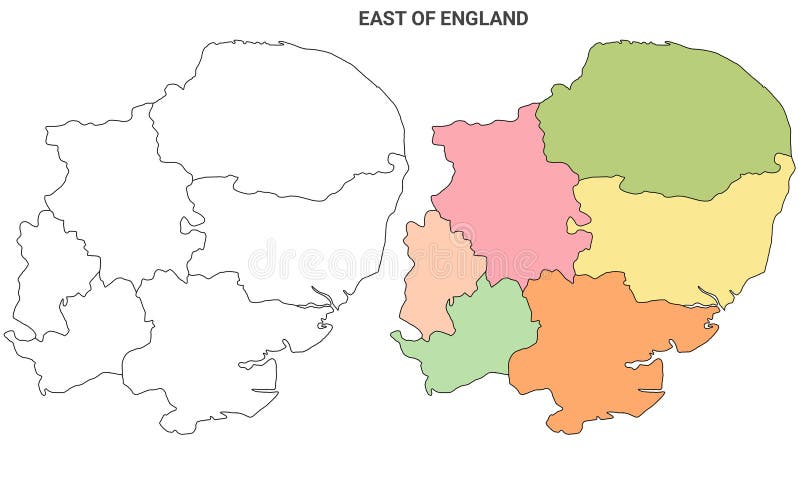 East Anglia Map, East of England Administrative Map Set - Blank Outline ...