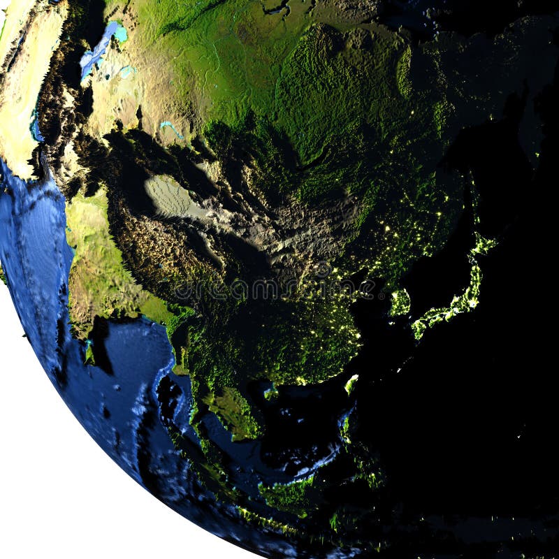 East Asia on Earth with Exaggerated Mountains Stock Illustration ...